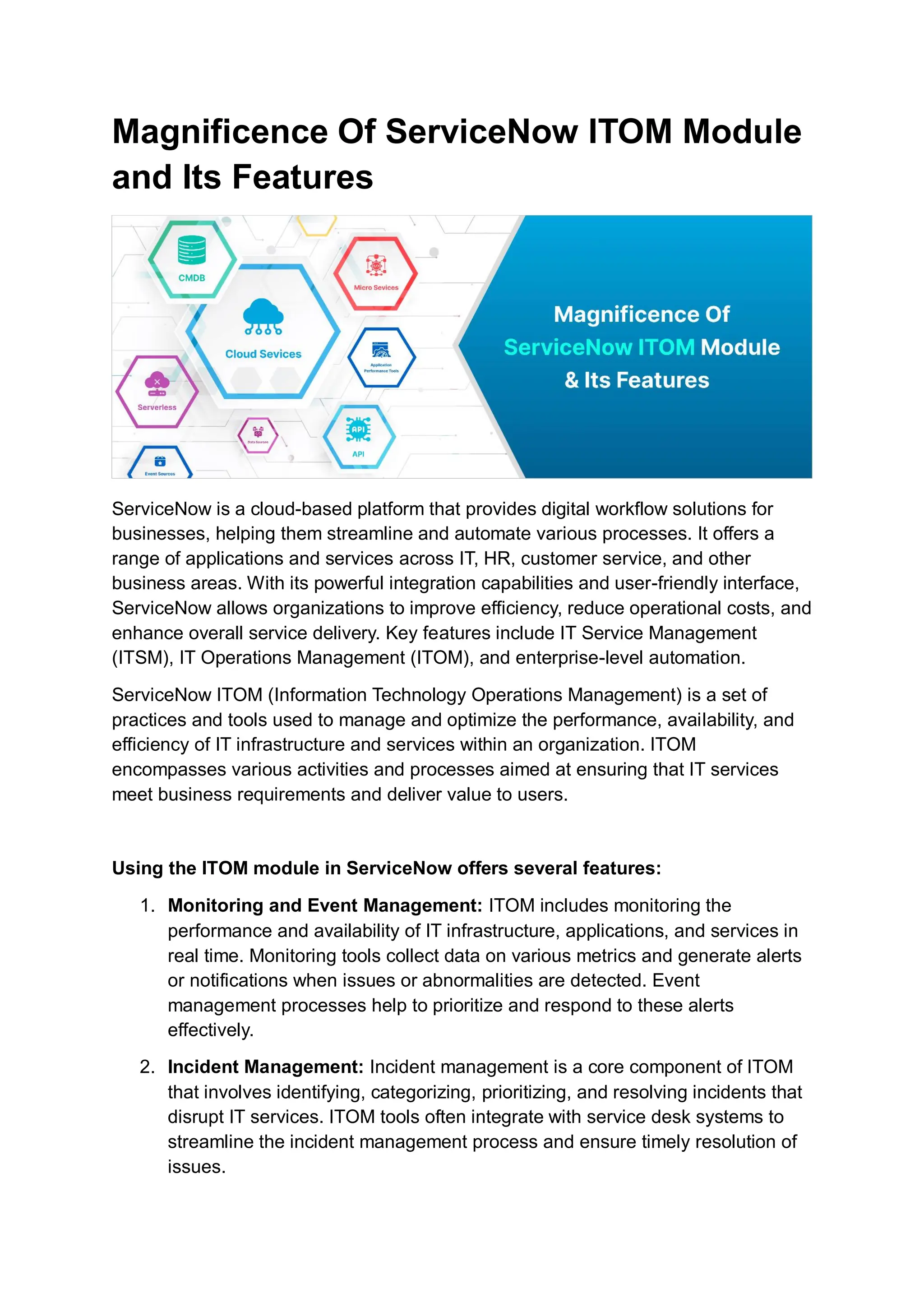 Magnificence Of ServiceNow ITOM Module and Its Features | PDF