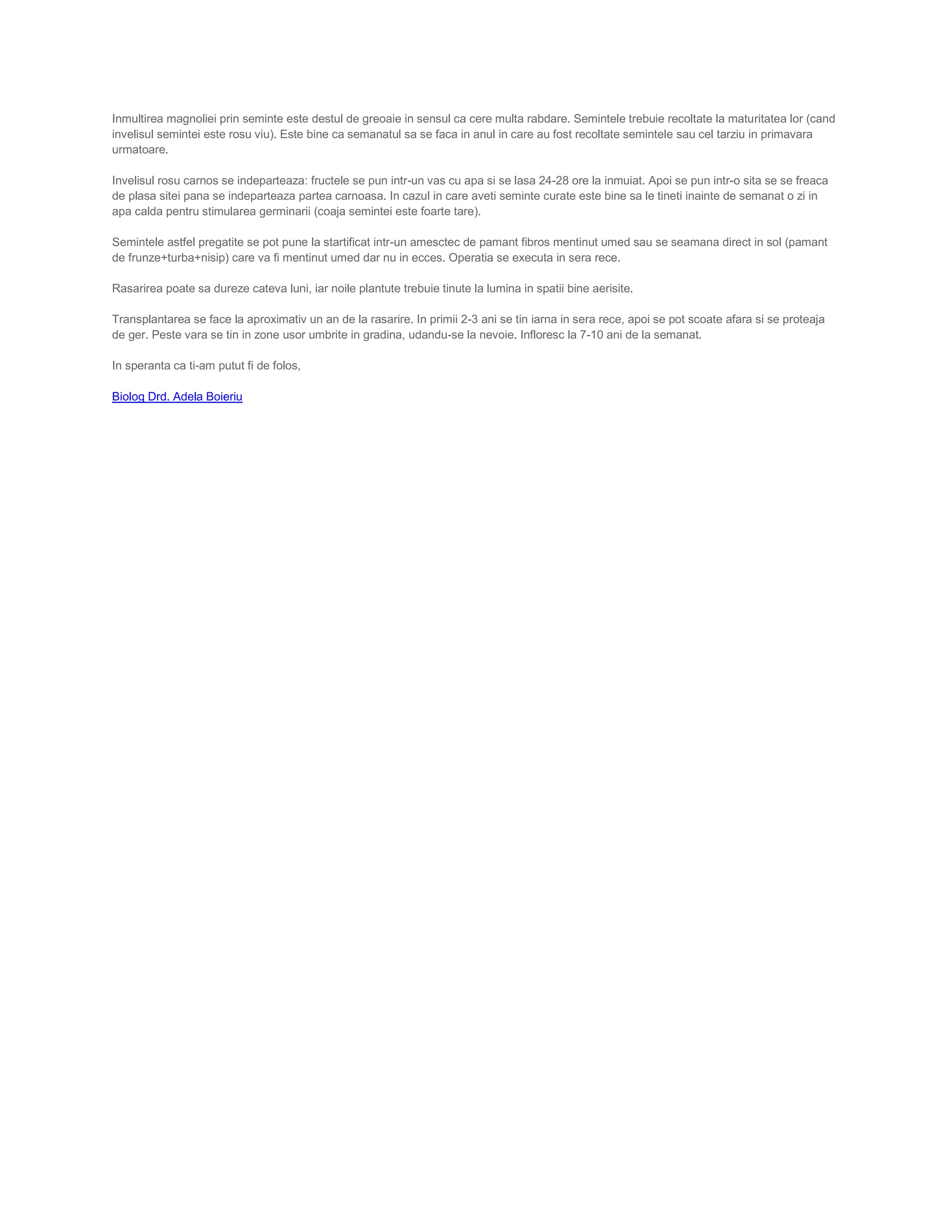 Magnolie din seminte | DOCX