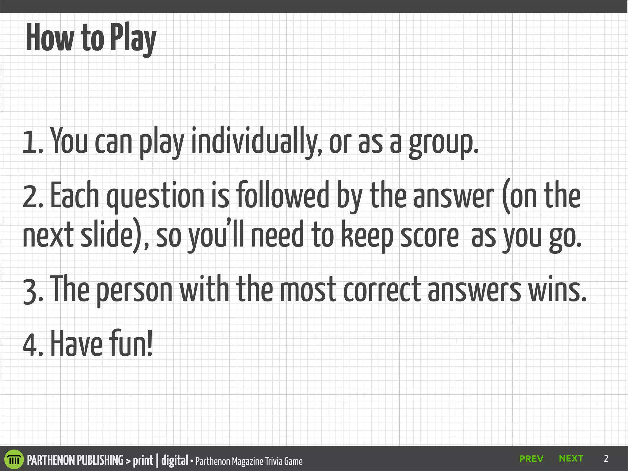 Parthenon Magazine Trivia Game | PPT