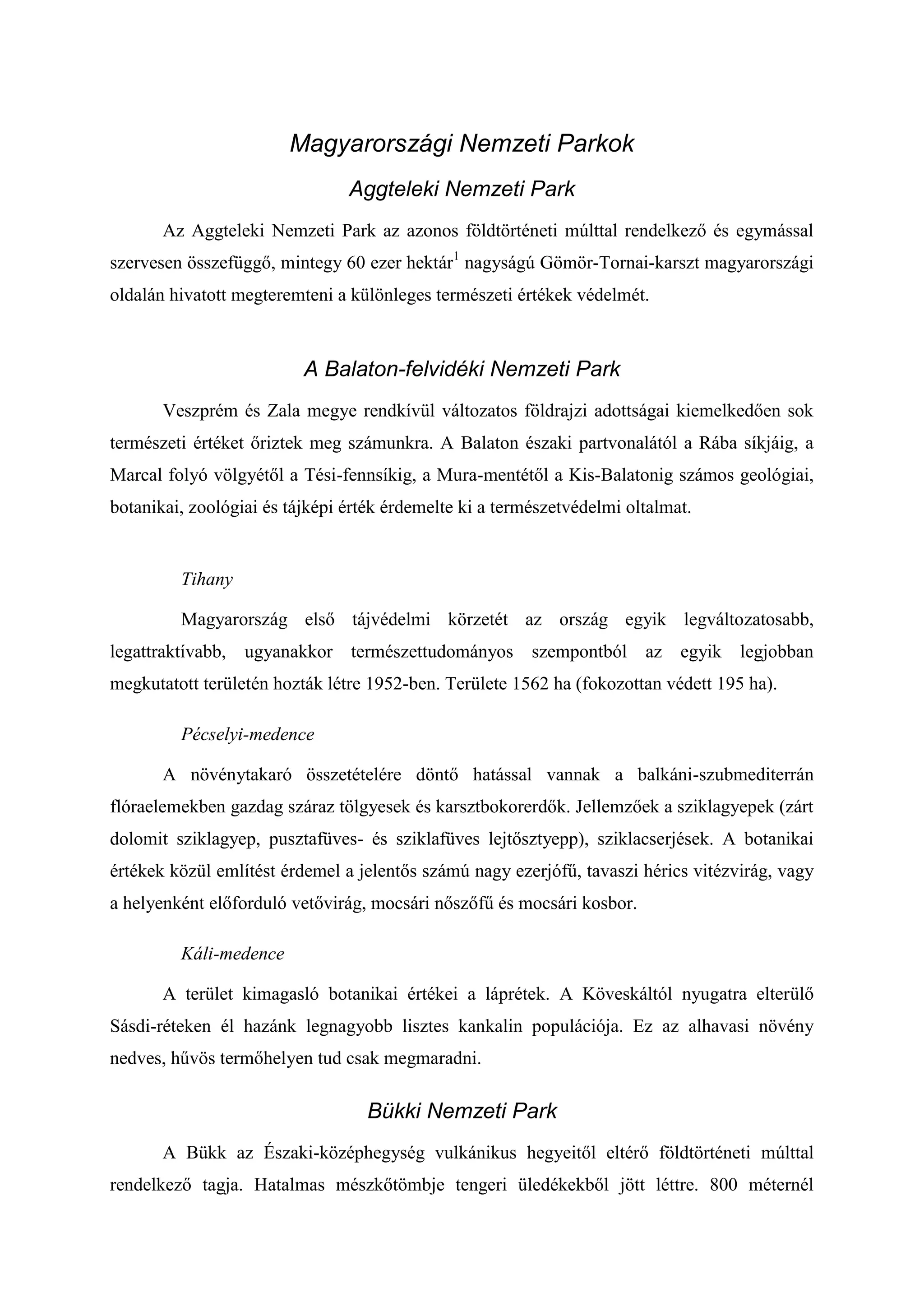 Magyarországi Nemzeti Parkok | DOCX