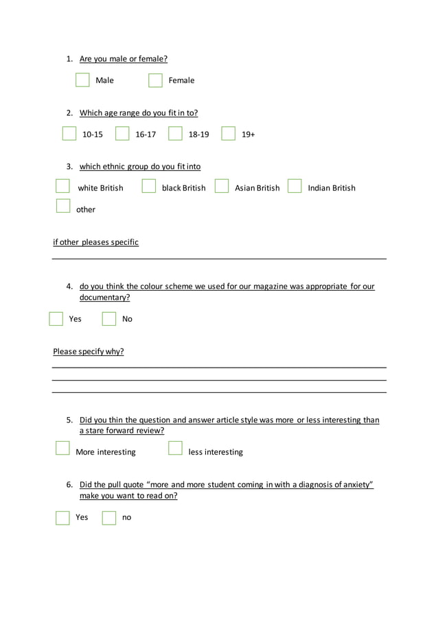 Magzine questionaire | DOCX