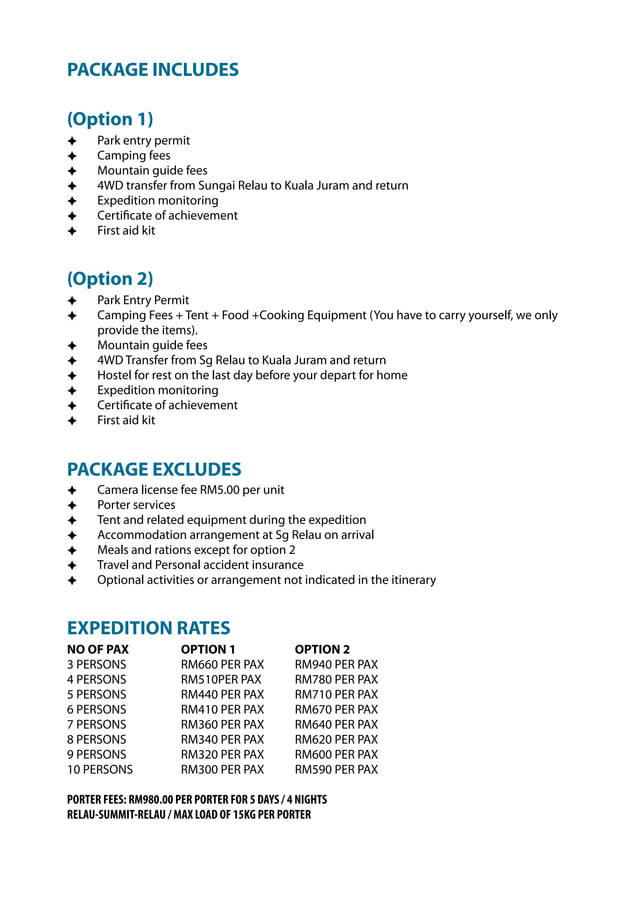 Gunung Tahan 5 Day Hiking Climbing Package 2013 | PDF | Camping ...