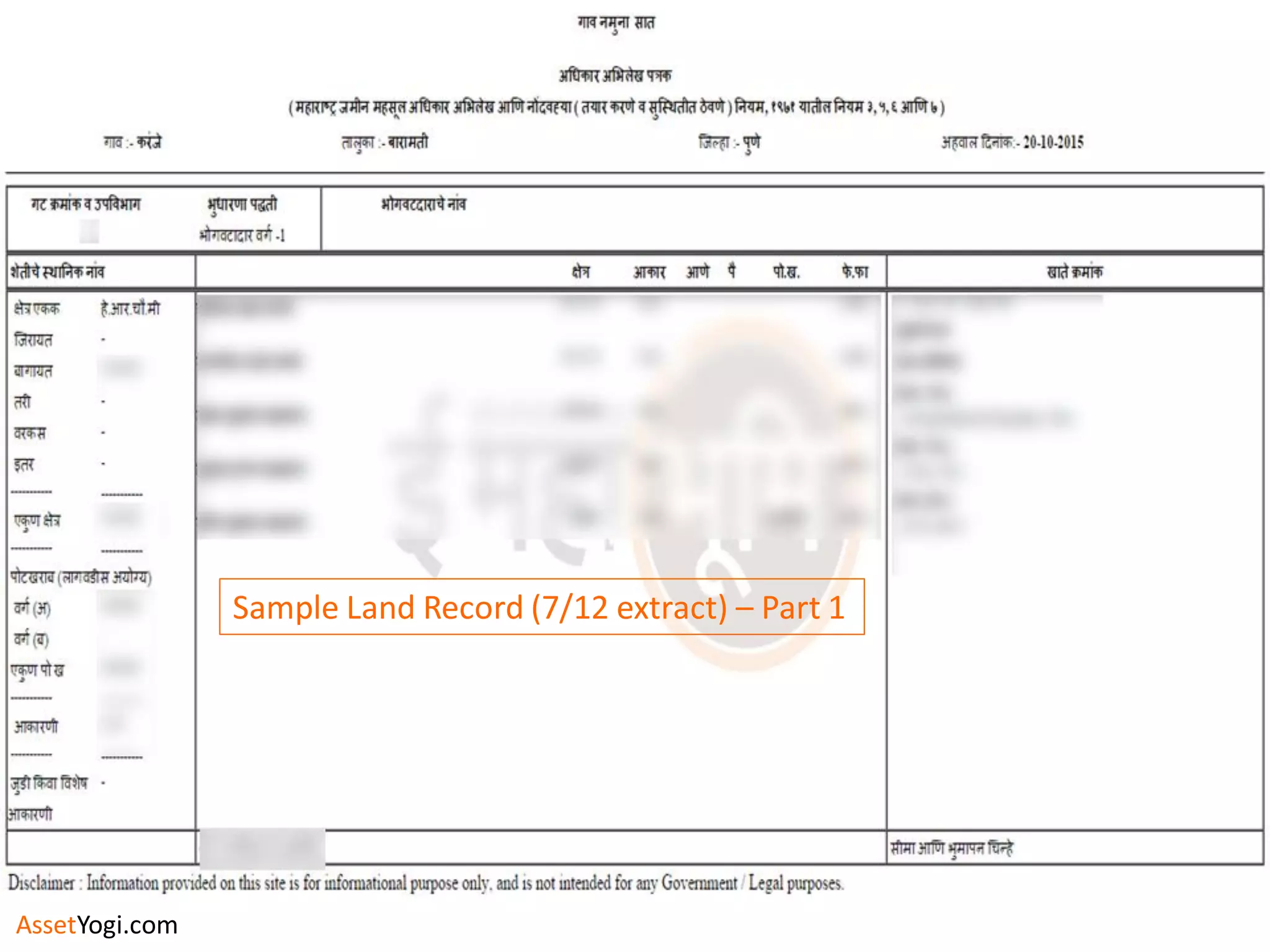Mahabhulekh Maharashtra - 7/12 Utara | PDF