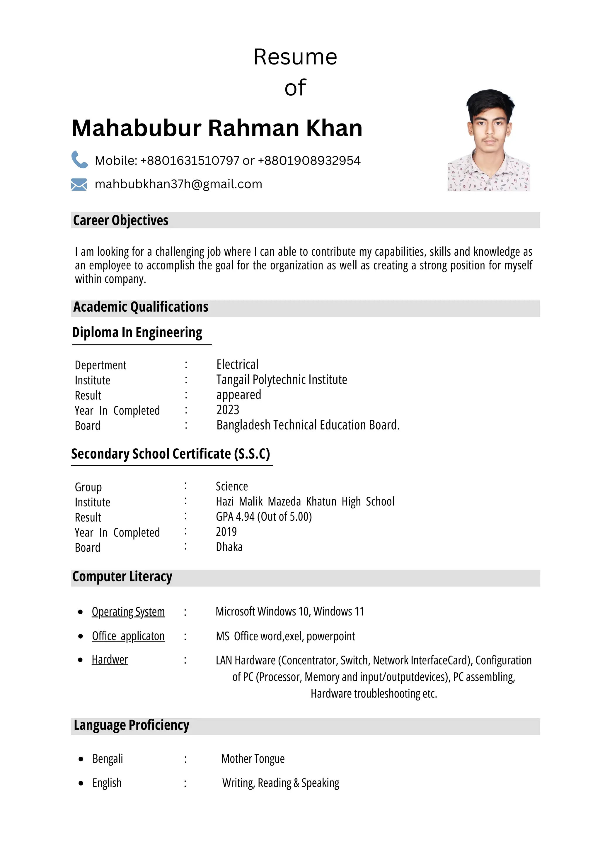 CV of mahbub rahman khan .Updated pdf | PDF