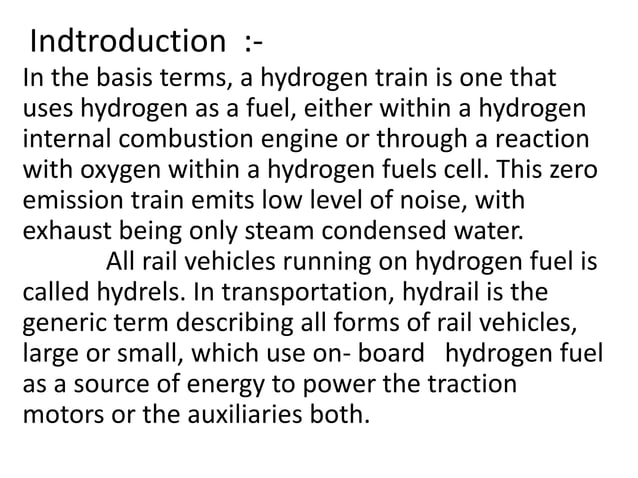 Hydrogen train.pptx | Rail Travel | Travel Type