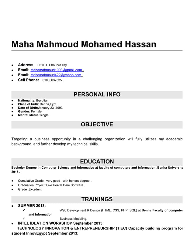 Maha mahmoud.cv | Programming Languages | Computing