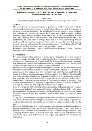 Relationship between Creativity and Tolerance of Ambiguity to ...