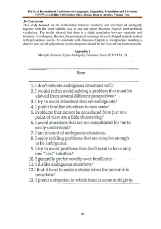 Relationship between Creativity and Tolerance of Ambiguity to ...