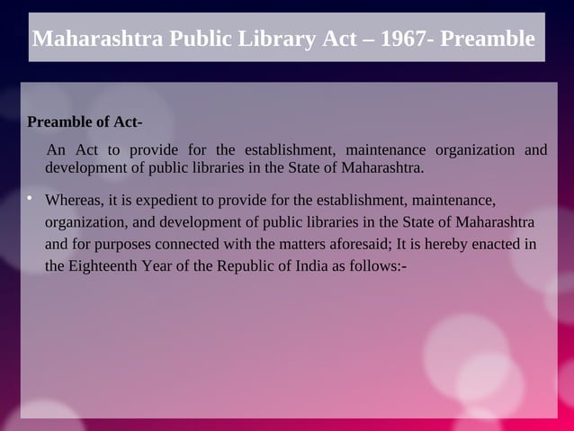 Salient Feature of Maharashtra Public Library Act 1967 | PPT