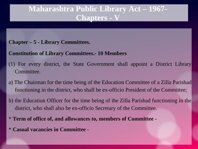 Salient Feature of Maharashtra Public Library Act 1967 | PPT