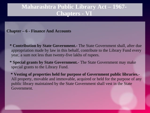 Salient Feature of Maharashtra Public Library Act 1967 | PPT