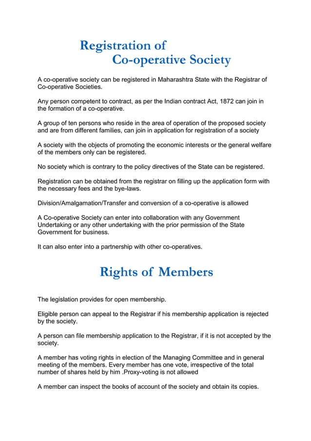 Apartment Management: Maharashtra Co-Operative Societies Act 1960 | PDF | Business | Business ...