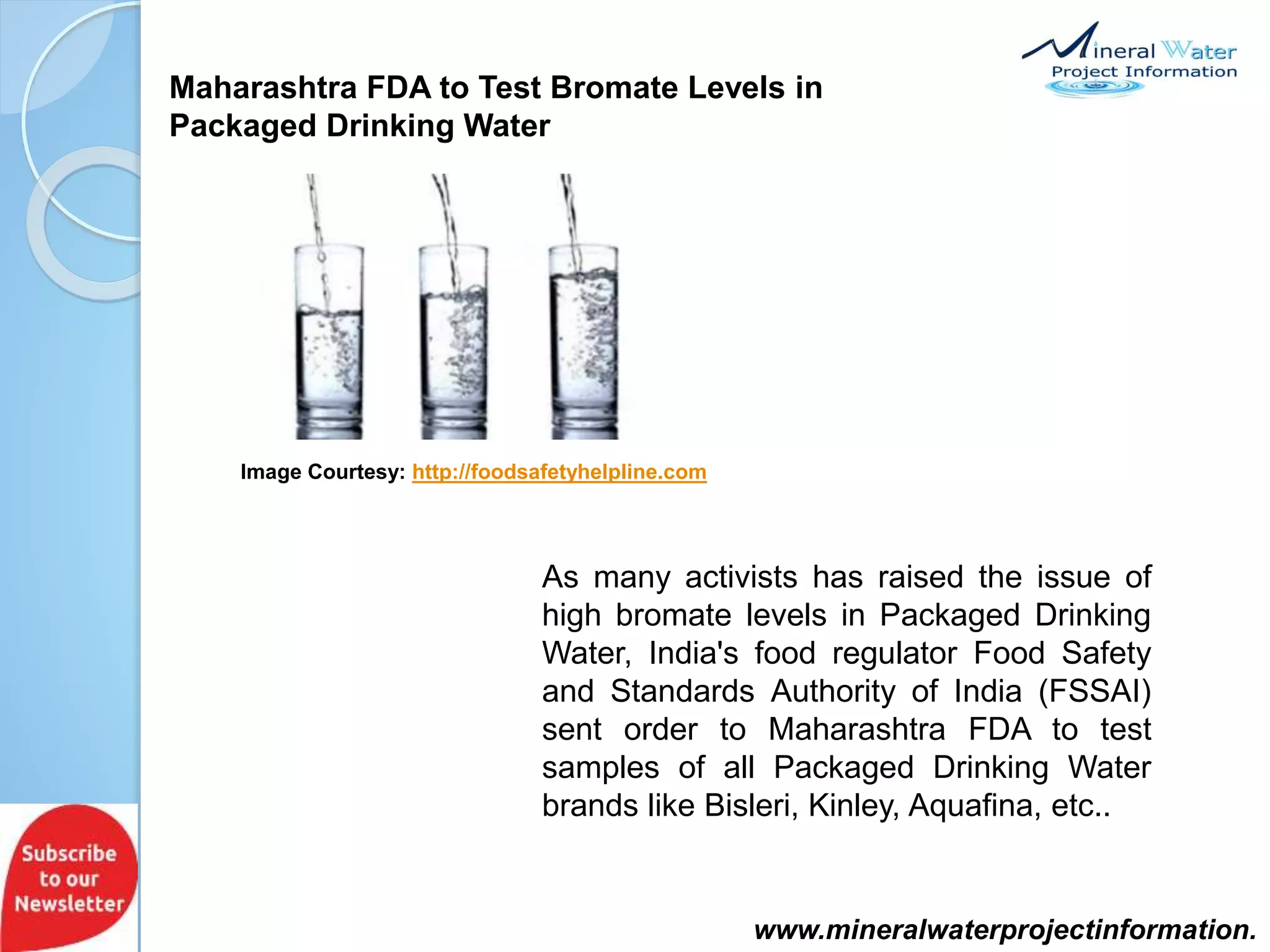 Maharashtra FDA’s eye on testing bromate levels in packaged drinking ...