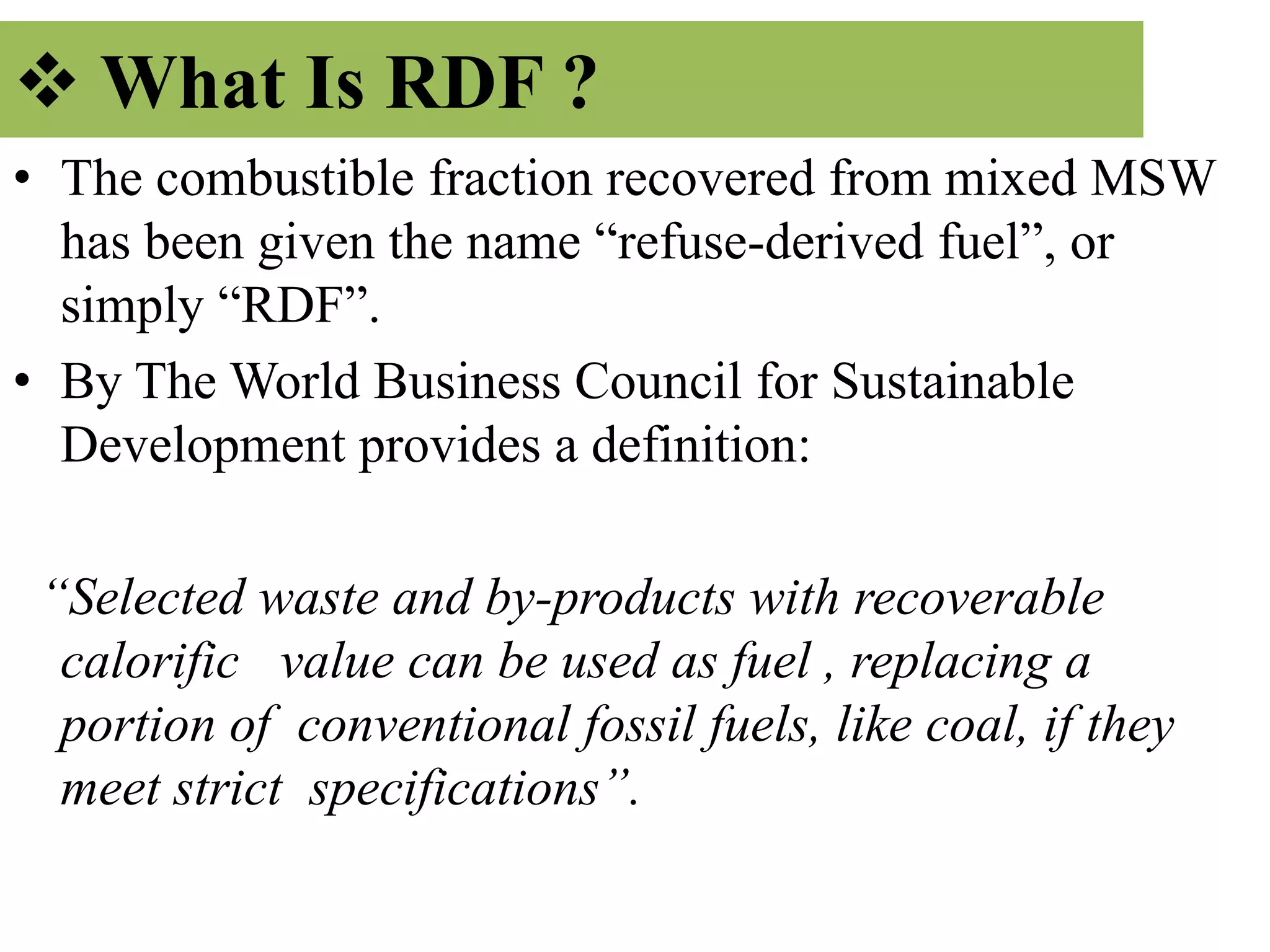Refuse Derived Fuel:- Energy From Waste. | PPTX