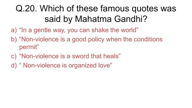 Mahatma gandhi quiz | PPTX | Hinduism | Religion & Spirituality