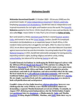 Biography of Mahatma Gandhi | DOCX