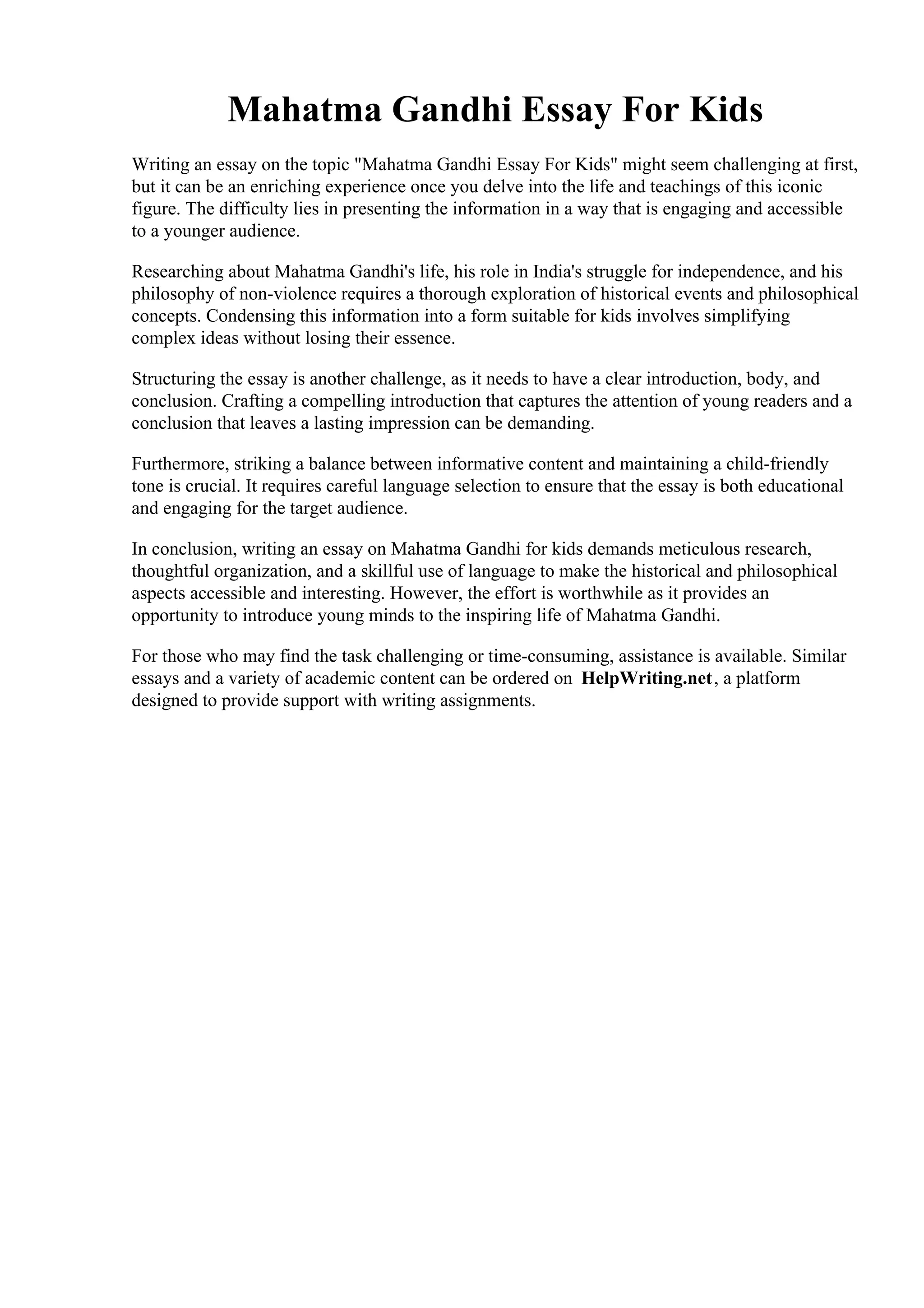 Mahatma Gandhi Essay For Kids | PDF