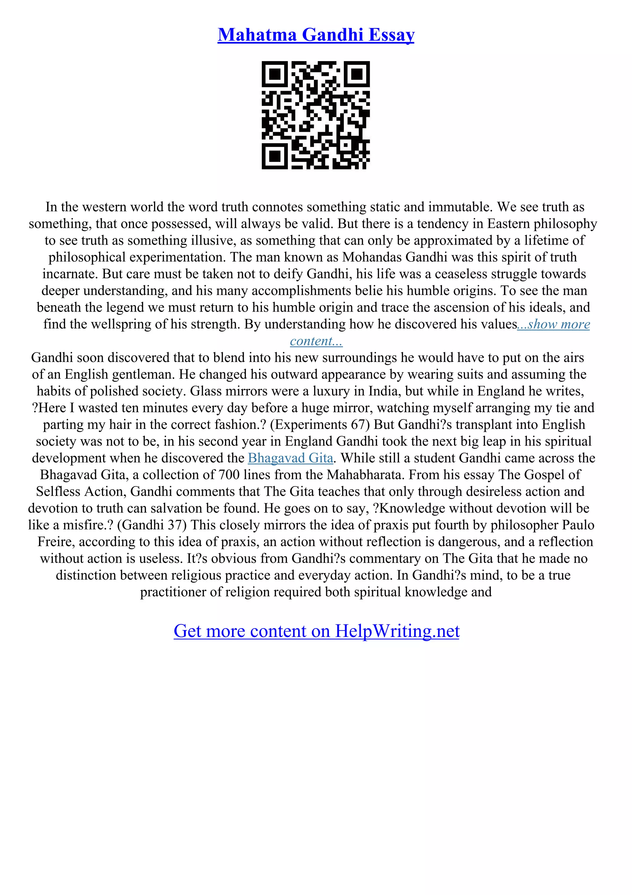 Mahatma Gandhi Essays | PDF