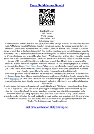 Mahatma Gandhi Essays | PDF
