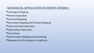 APPLICATION OF REMOTE SENSING IN GEOSCIENCE | PPT