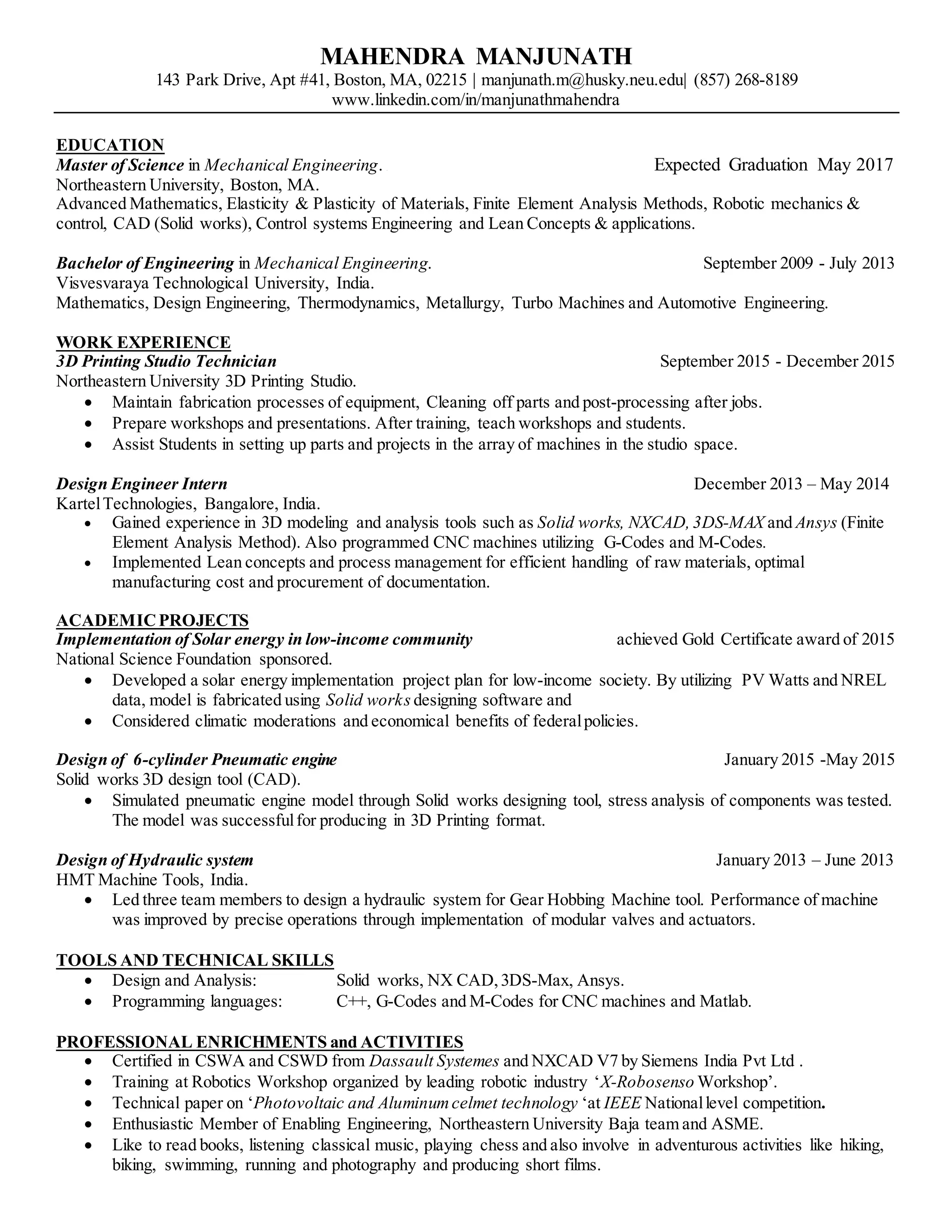 Mahendra design engineer. resume | DOCX