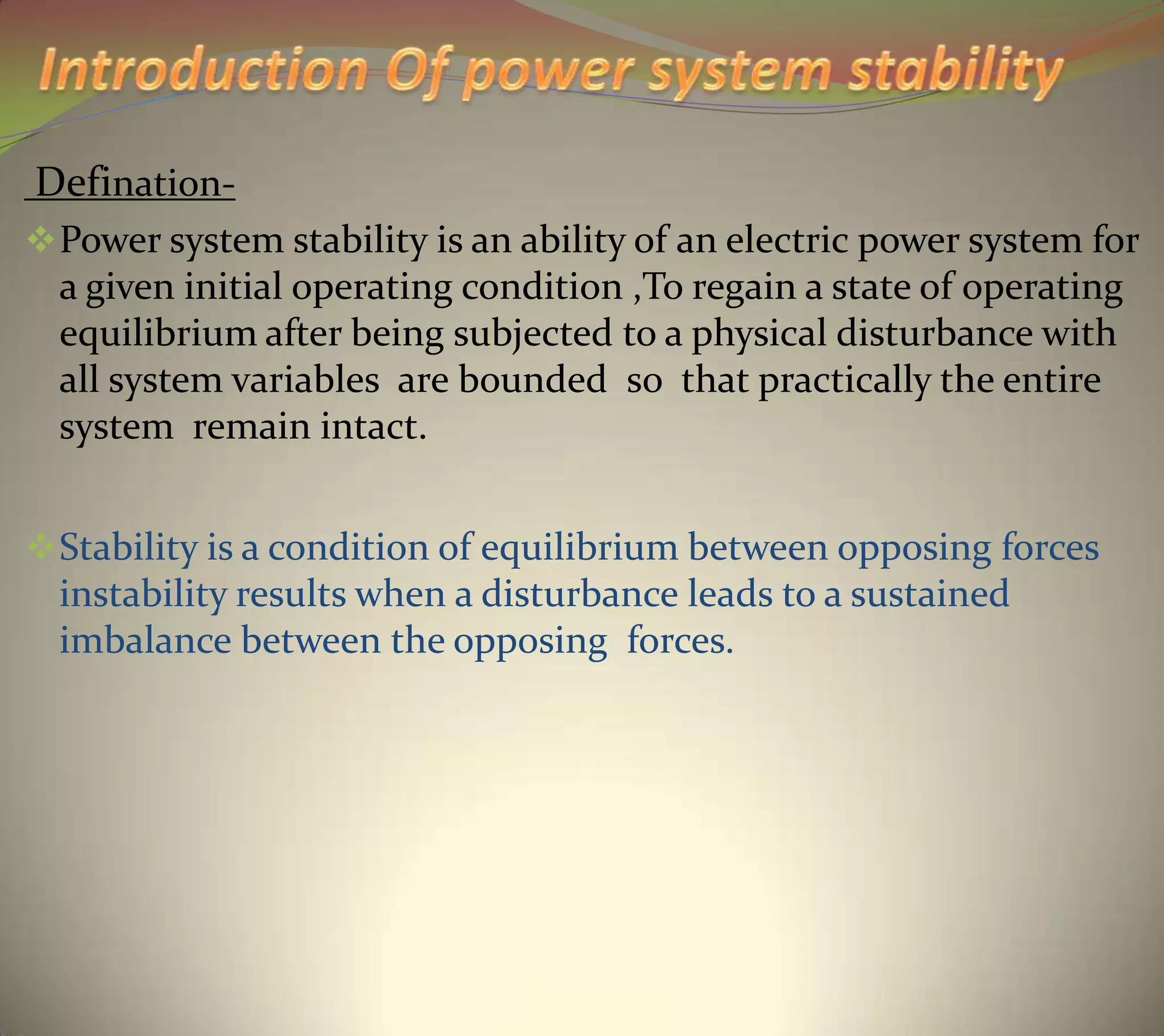 PPT ON POWER SYSTEM STABILITY | PPTX