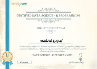 Mahesh Gopal - Data Science with R | PPT