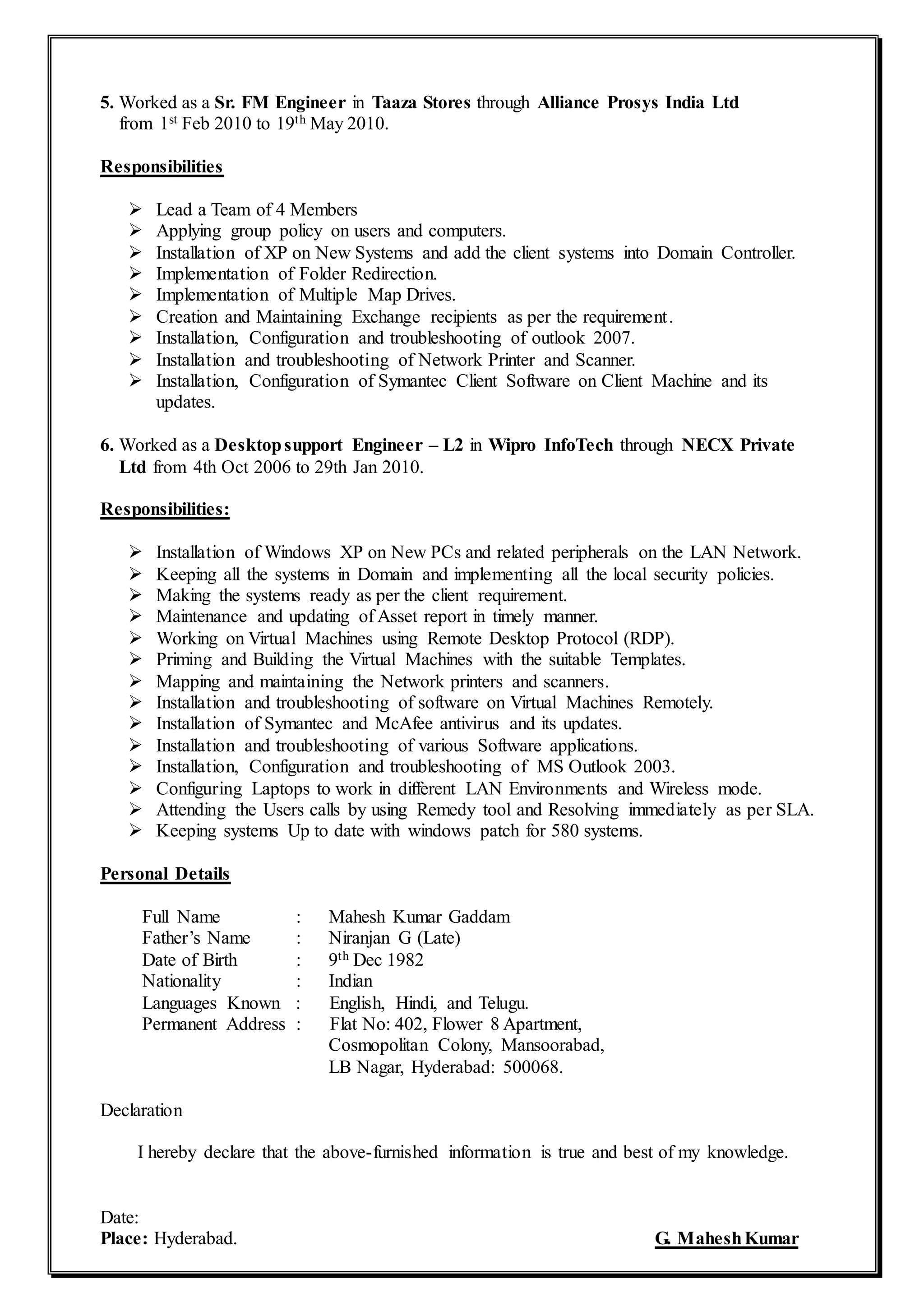 Mahesh Kumar Gaddam Cv Pdf 
