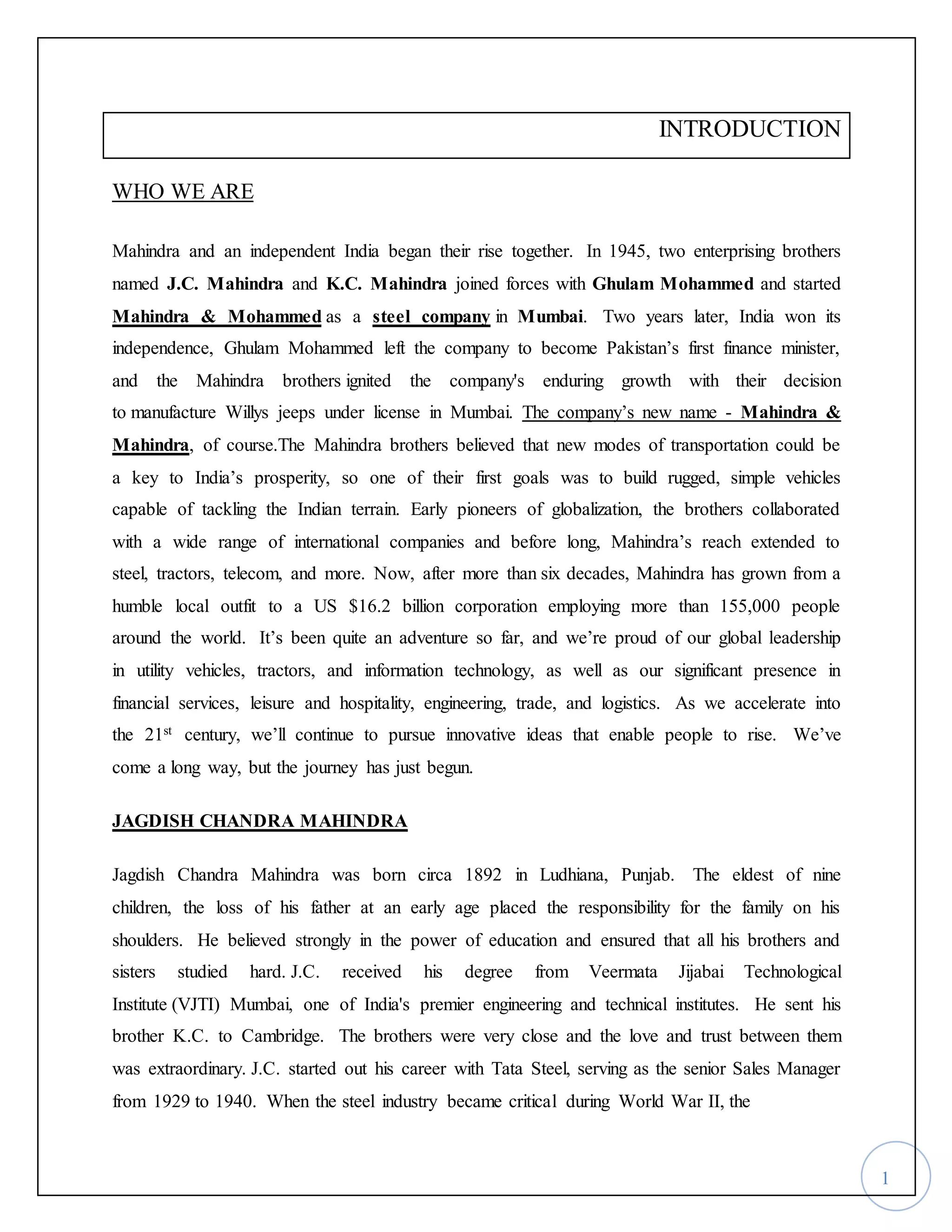 Mahindra and mahindra | DOCX