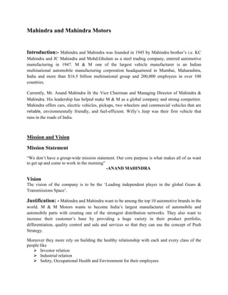 Mahindra and mahindra automotive | DOCX