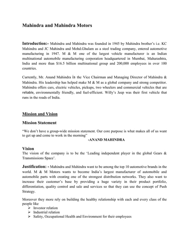 Mahindra and mahindra automotive | PDF