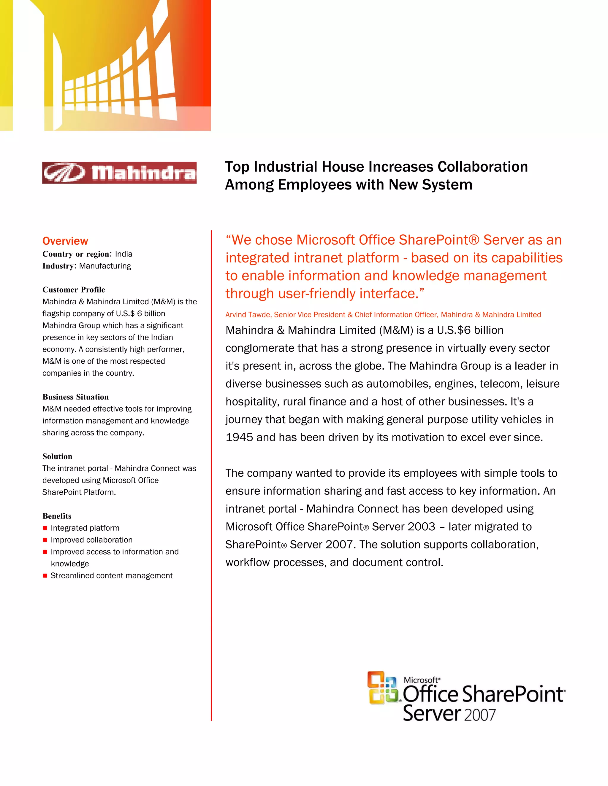 Microsoft India - Mahindra Group Case Study | DOC