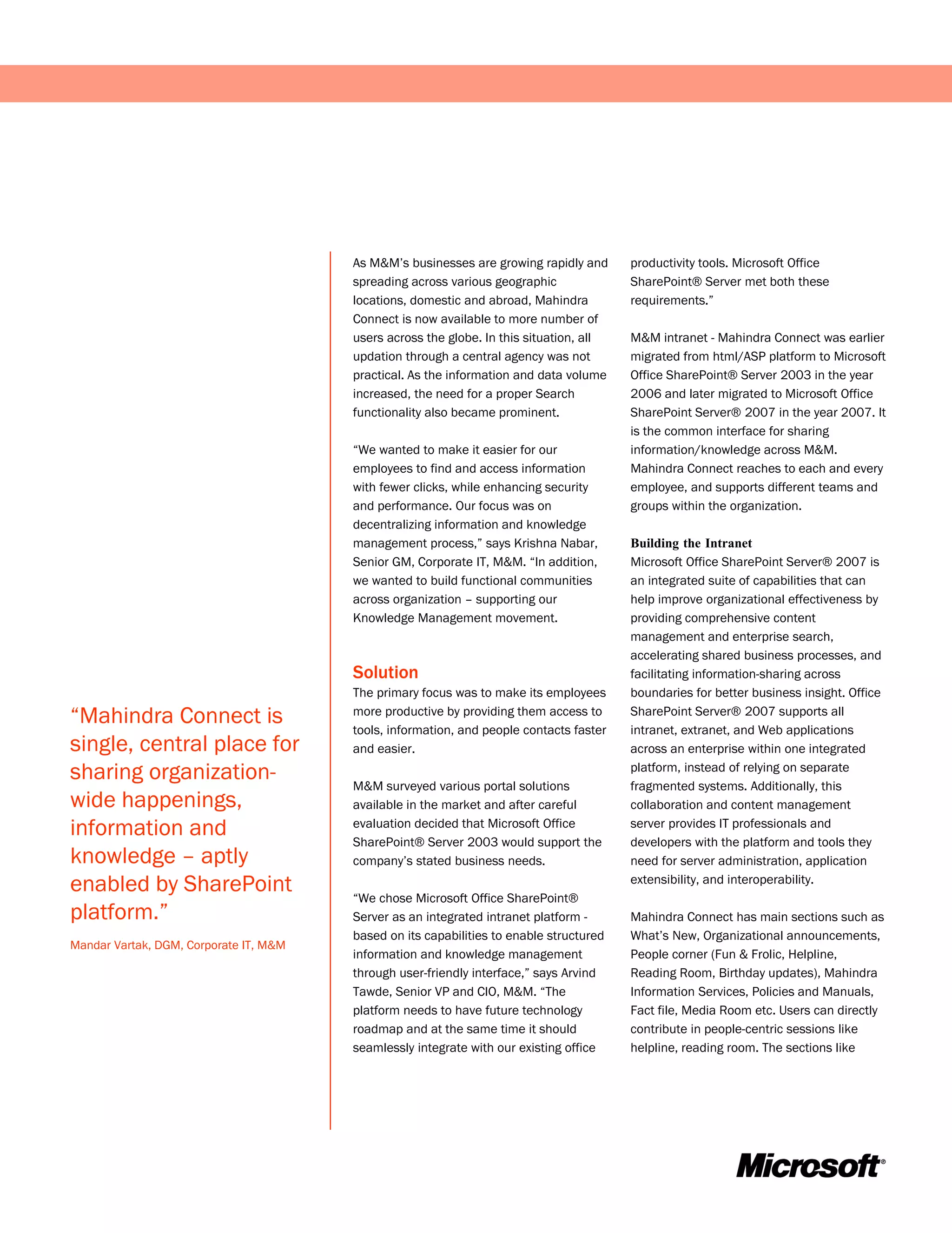 Microsoft India - Mahindra Group Case Study | DOC