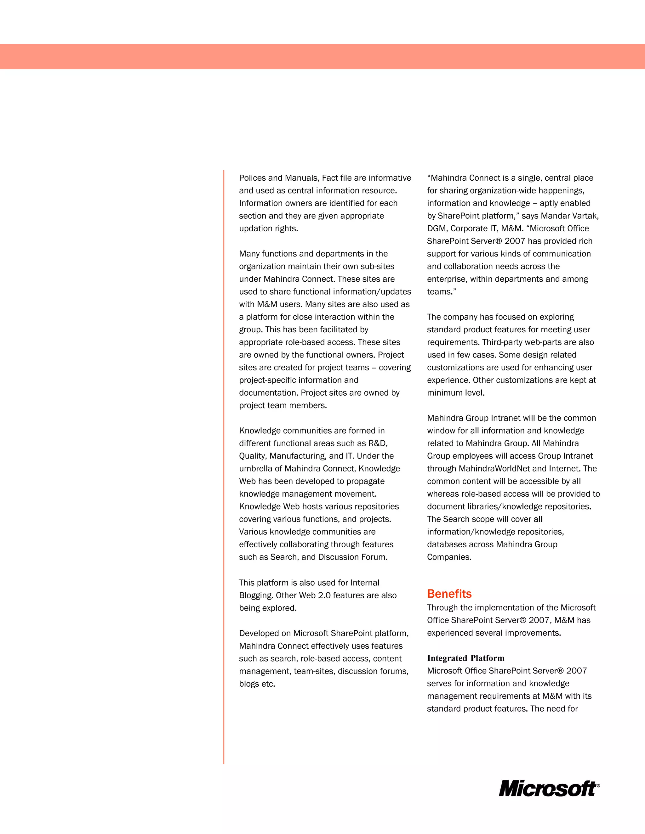 Microsoft India - Mahindra Group Case Study | DOC