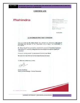 Mahindra & mahindra- Inventory Categorisation | PDF