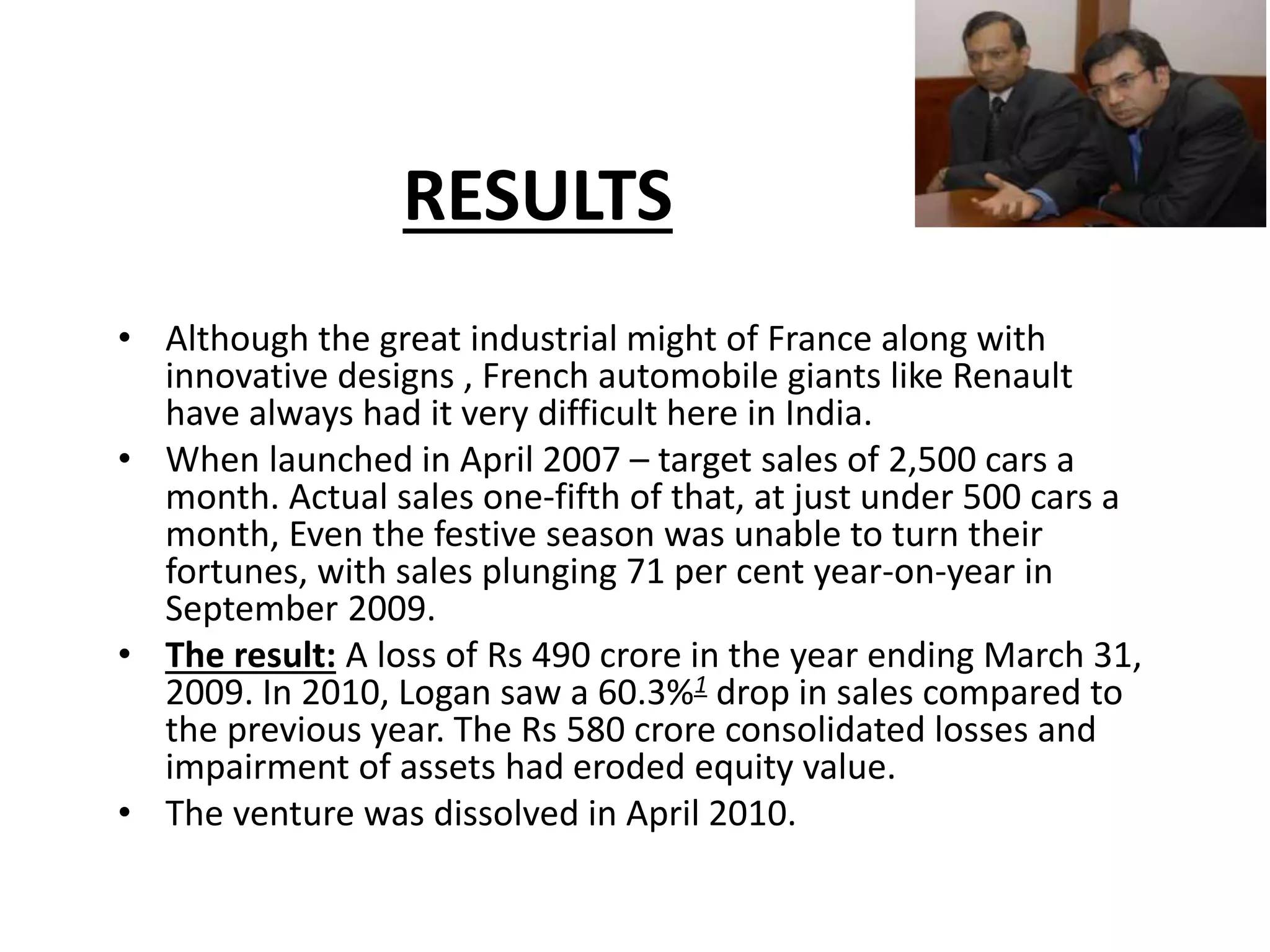 Mahindra renault Joint Venture failure | PPTX