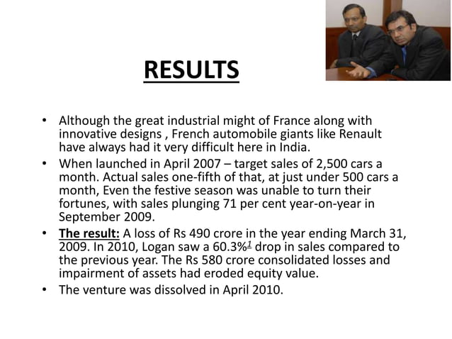 Mahindra renault Joint Venture failure | PPTX | Automotive Industry ...