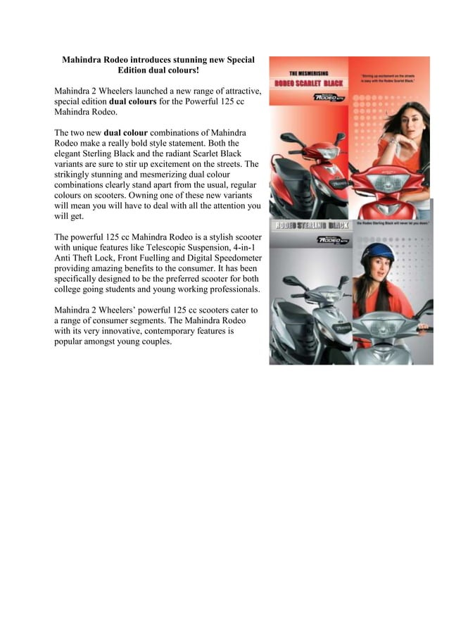 Mahindra rodeo - Special edition dual colours | DOCX | Motorcycle ...