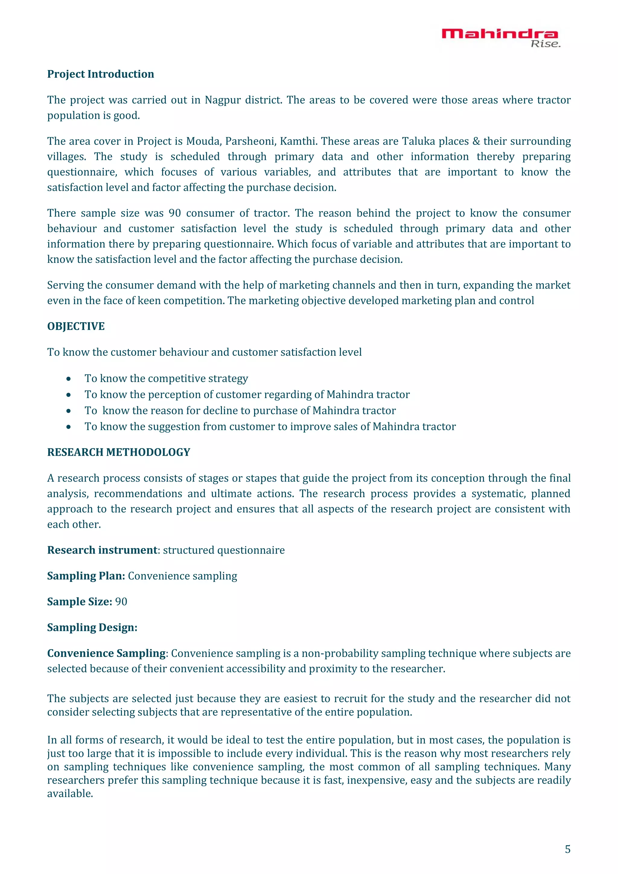 Mahindra tractor Project Report | PDF