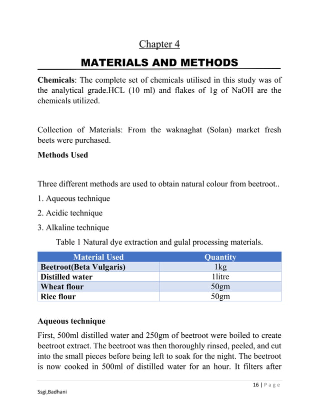 Extraction Of Natural Dye From Beetroot (Beta Vulgaris) And Preparation ...