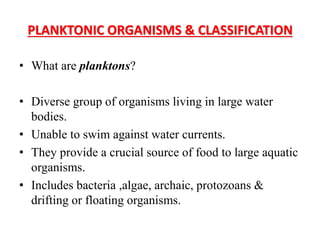 PLANKTONIC ORGANISMS AND CLASSIFICATION | PPTX | Biological Sciences ...