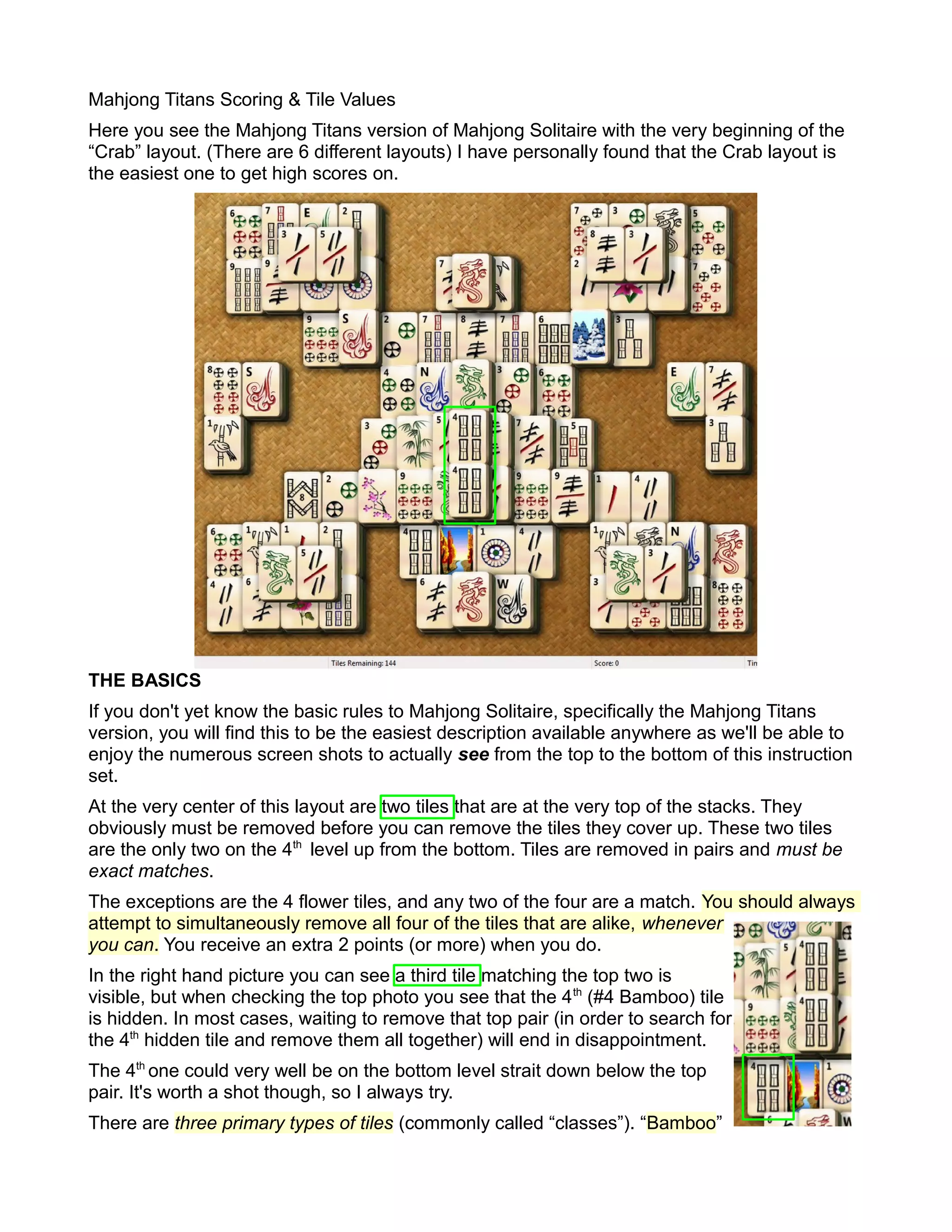Mahjong Titans Scoring & Tile Values - How To Get High Scores | ODT