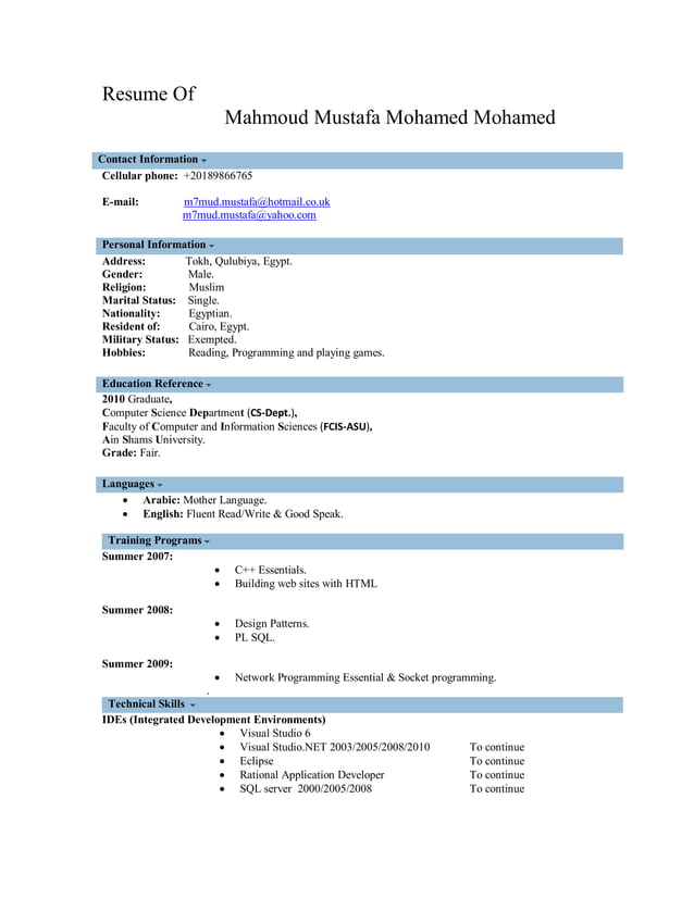 Mahmoud Mustafa Cv | PDF