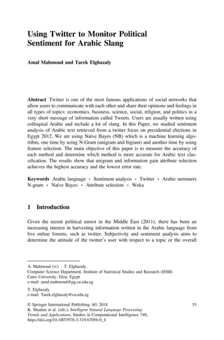 Using Twitter to Monitor Political Sentiment for Arabic Slang | PDF