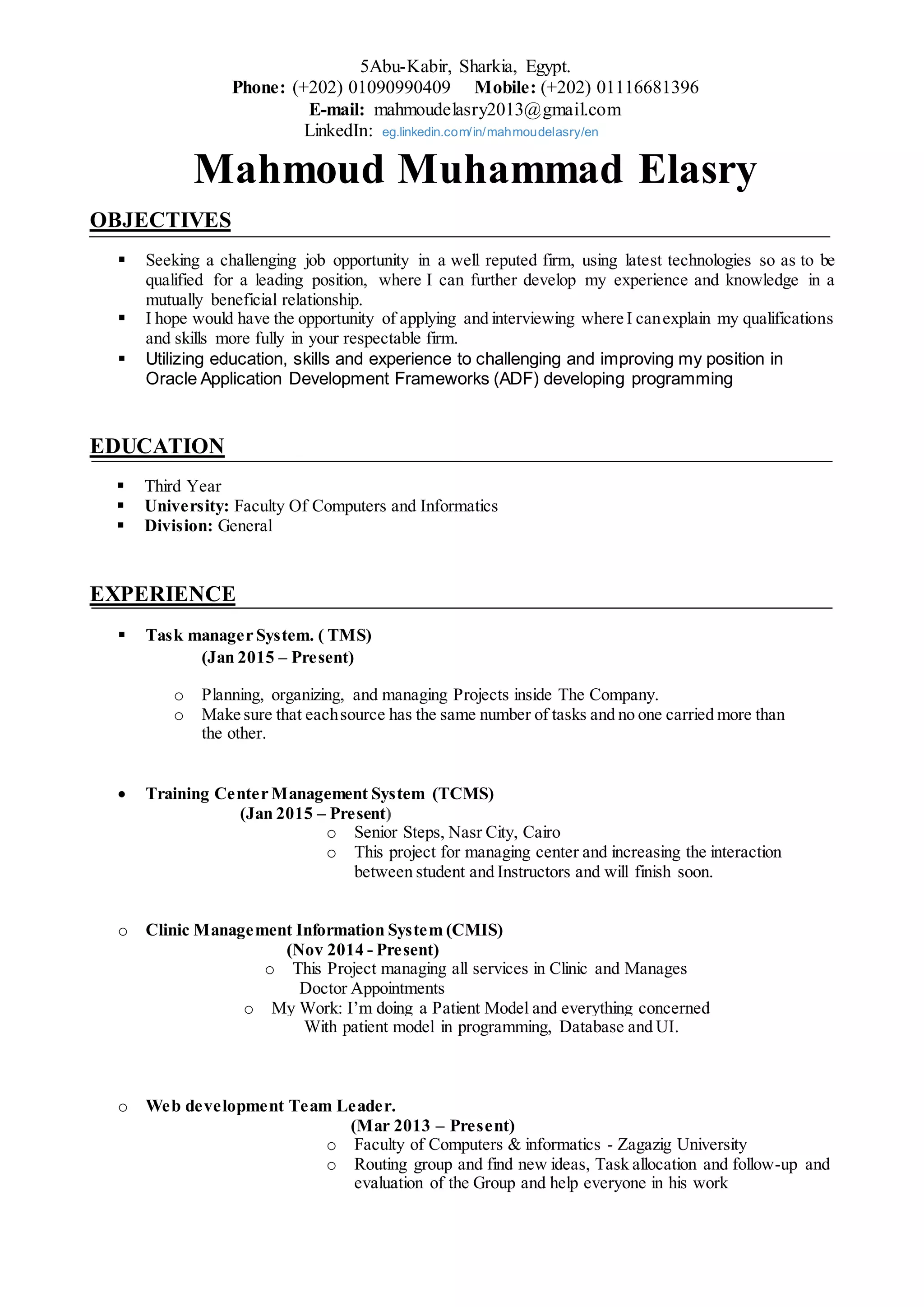 Mahmoud elasry CV | DOCX