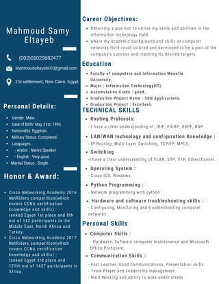Mahmoud eltayeb cv network engineer | PDF