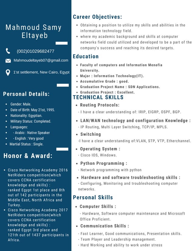 Mahmoud eltayeb cv network engineer | PDF