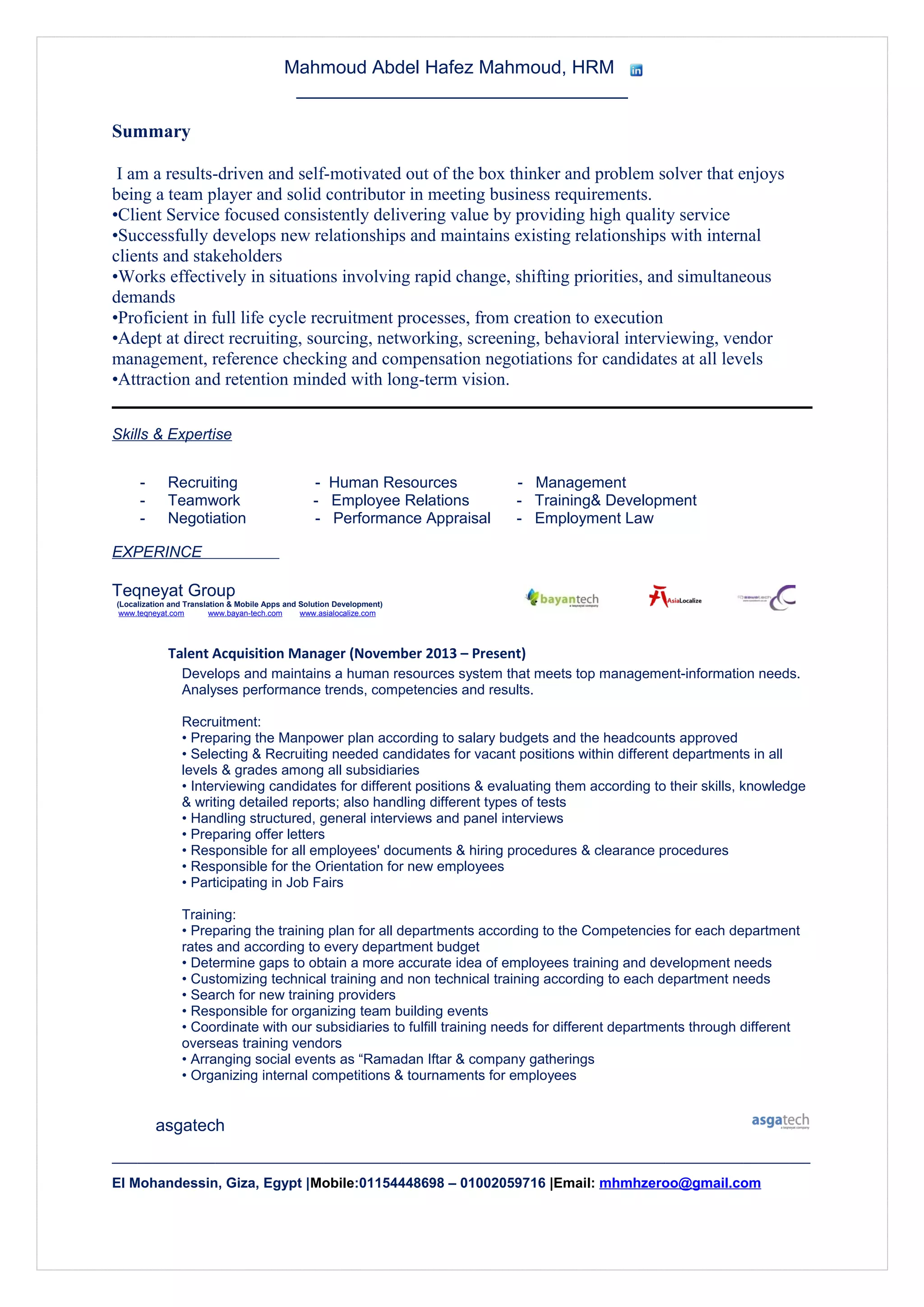 Mahmoud CV | DOC | Human Resources | Business