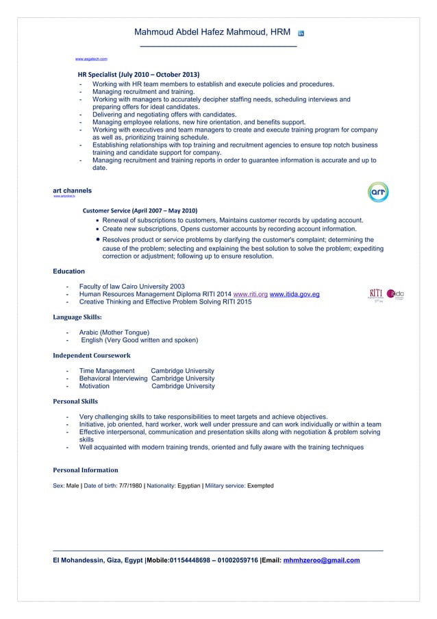 Mahmoud CV | DOC | Human Resources | Business