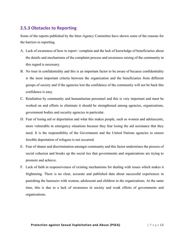 Protection against Sexual Exploitation and Abuse (PSEA) | PDF